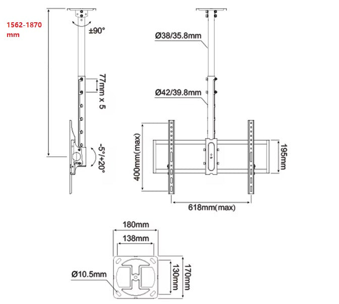(AVRT1) 47-80inch TV bracket SPEEDSMOUNT ceiling rotate wall mounting