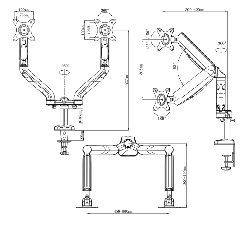 (DS90-2) 17-32inch dual monitor stand SPEEDSMOUNT table top gas strut